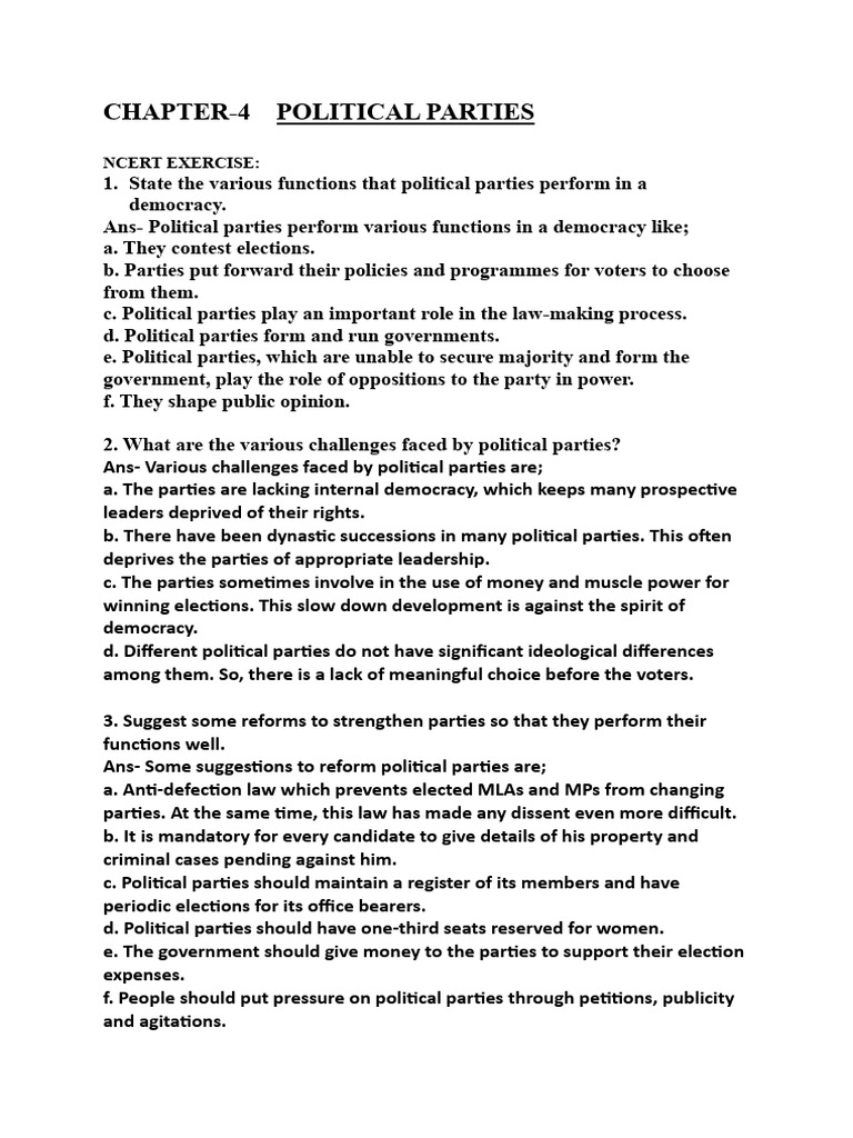 CHAPTER-4 Political Parties (25-26) | PDF | Political Parties | Elections