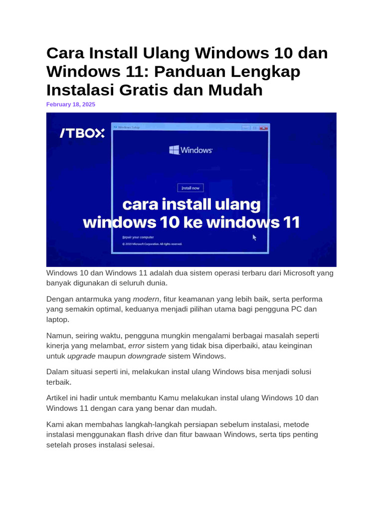 Instal Ulang Windows 10 & 11: Panduan Mudah | PDF