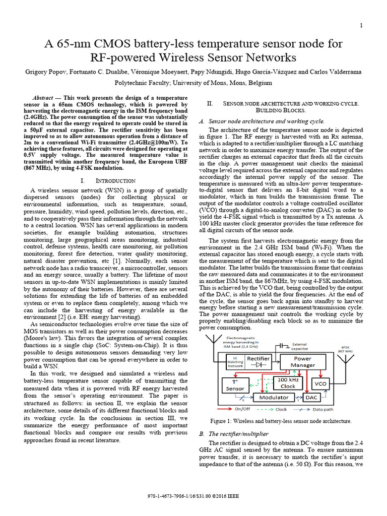 Battery-less 65nm CMOS Temperature Sensor | PDF | Rectifier | Sensor
