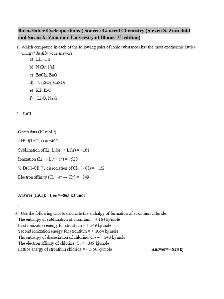 Born Haber Cycle Worksheet-1 | PDF