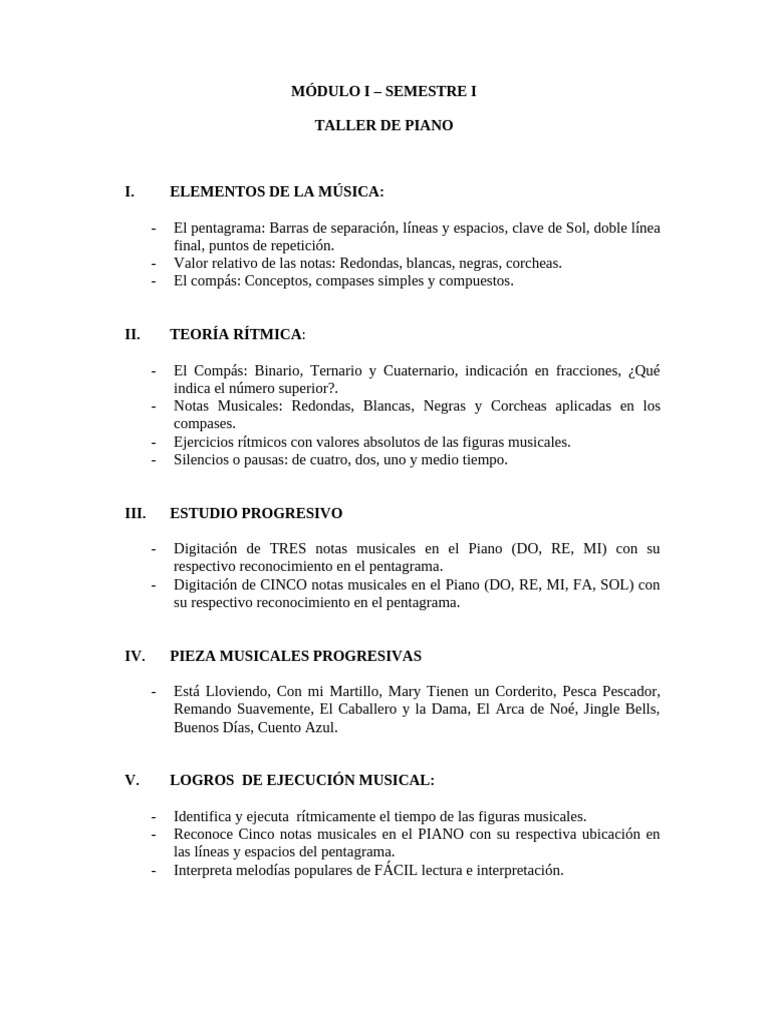 Módulo I y II Piano - Taller de Música | PDF | Escala (música ...