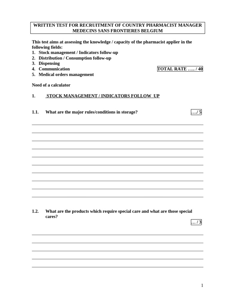 Country Pharmacist Manager Test | PDF | Pharmacology | Pharmacy