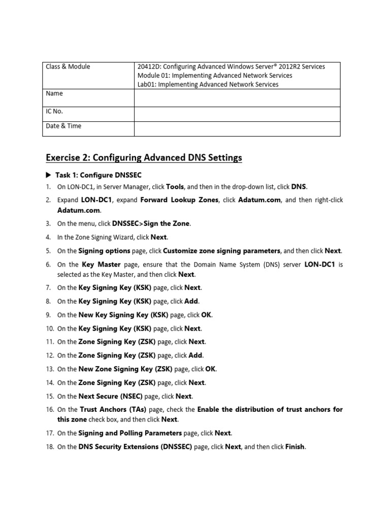 20412D-Lab01-Ex02-Configuring Advanced DNS Settings-Template | PDF ...