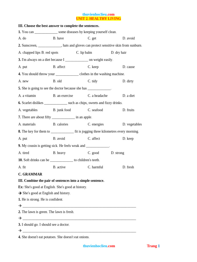Healthy Living Quiz and Exercises | PDF