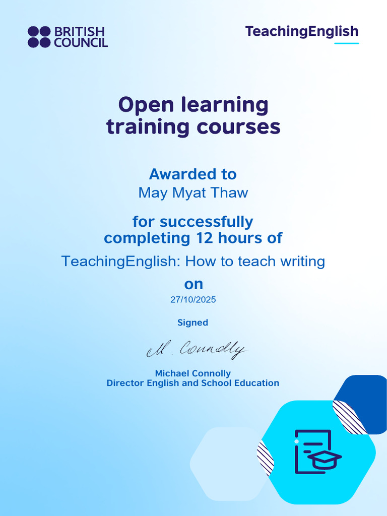 TeachingEnglish Writing Course Certificate | PDF