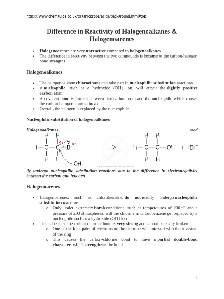 Halogenoalkanes vs Halogenoarenes Reactivity | PDF | Chemical Bond ...