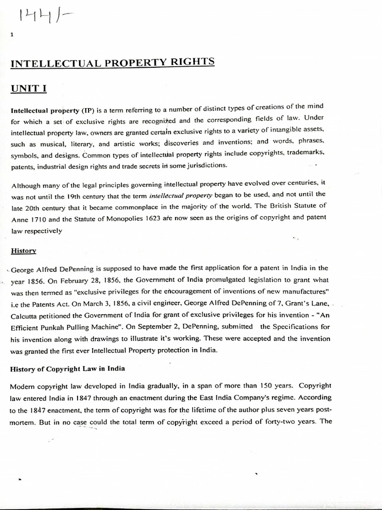 Ipr Notes by Principal Sir. | PDF