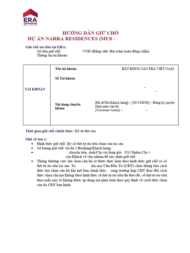 NR ERA TK ACB Booking Guideline | PDF