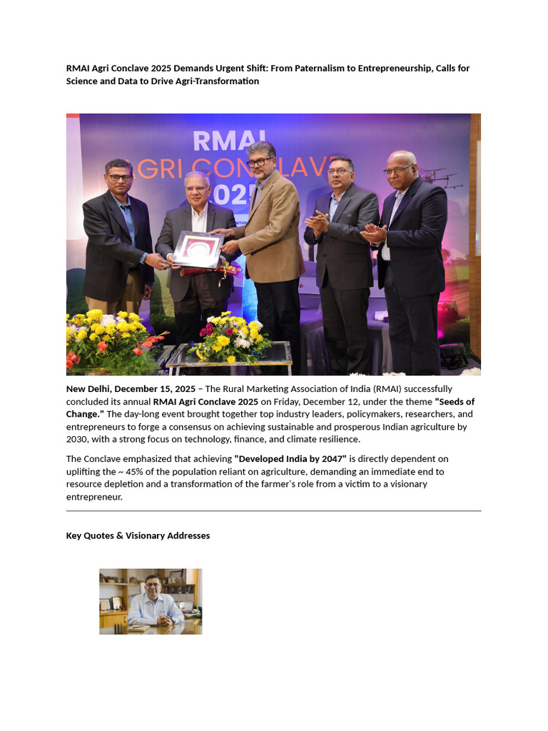 PR - RMAI Agri Conclave 2025 | PDF | Sustainability | Agriculture