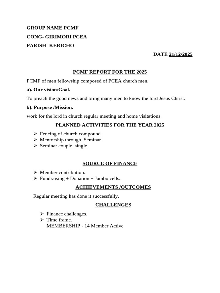 2025 PCMF Report for PCEA Kericho | PDF