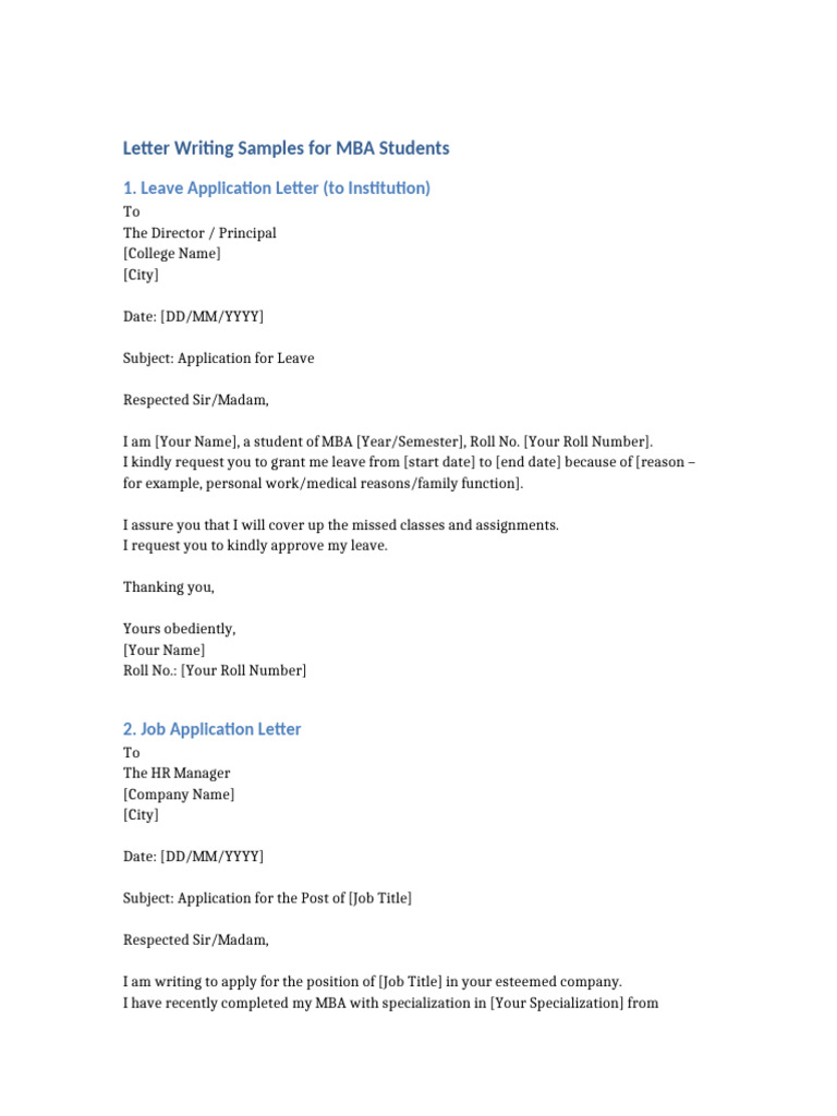 MBA Letter Writing Samples Guide | PDF