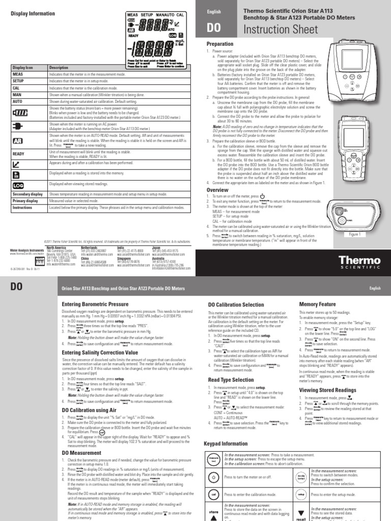 6) Is-267280-001 REVB Orion Star A113 & Star A123 DO Meter Instruction ...
