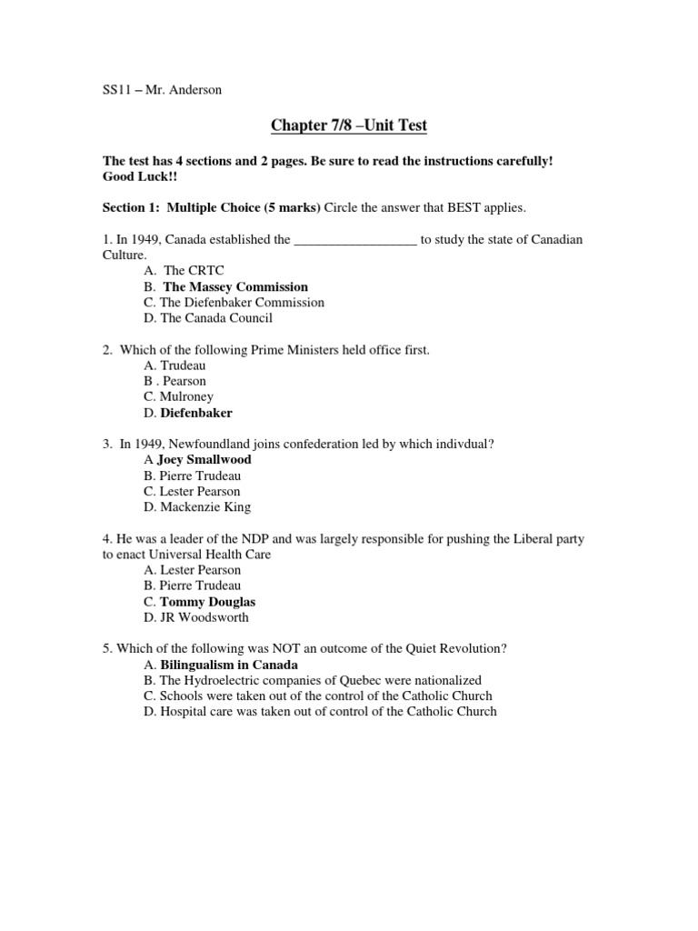 Canadian History Unit Test Review | PDF | Pierre Trudeau | Canada