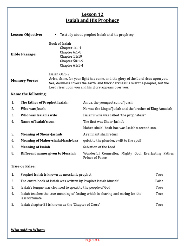 Lesson 12 - Isaiah and His Prophecy | PDF | Isaiah | Book Of Isaiah