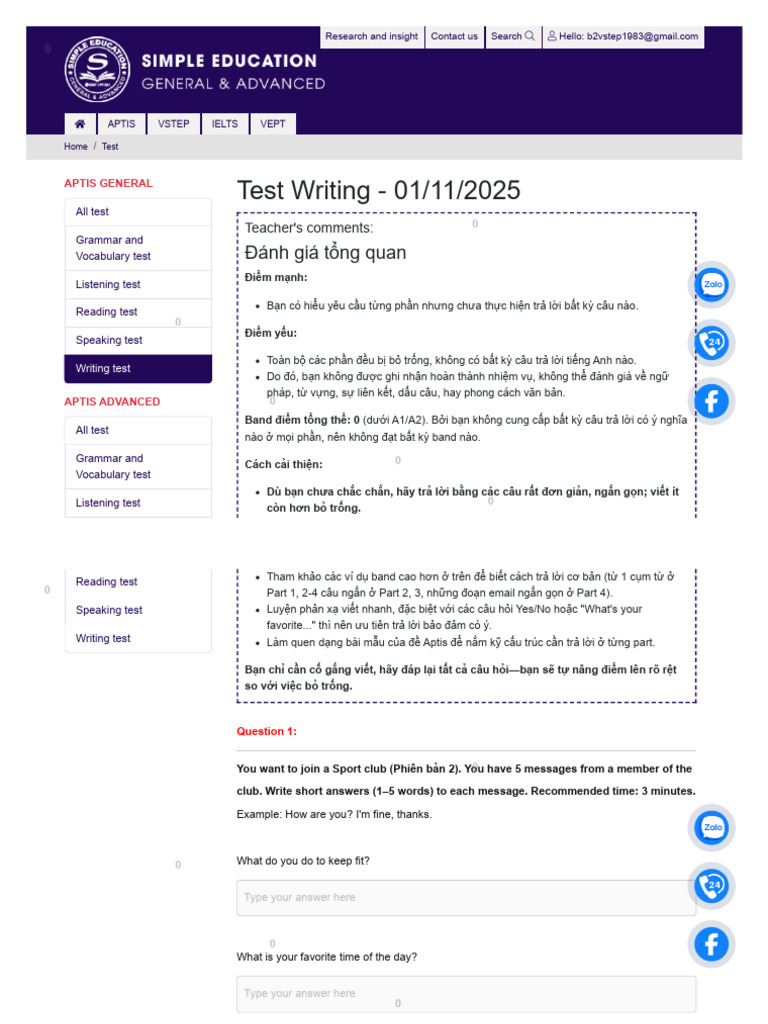 Writing Test 60 of Simple Education | PDF