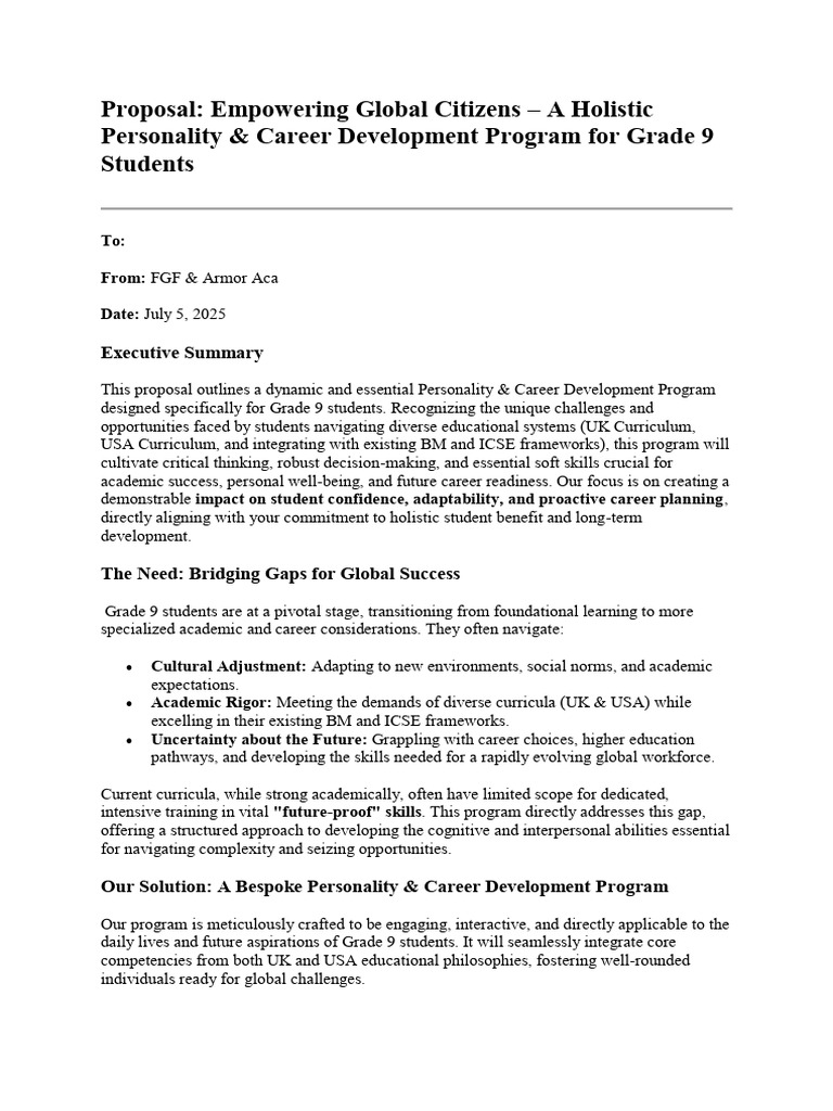 Grade 9 Personality & Career Program | PDF