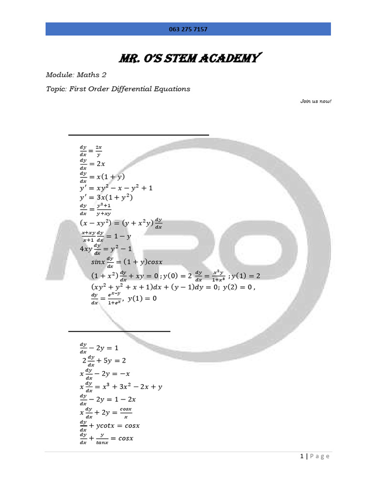 MR O. First Order Differential Equations | PDF