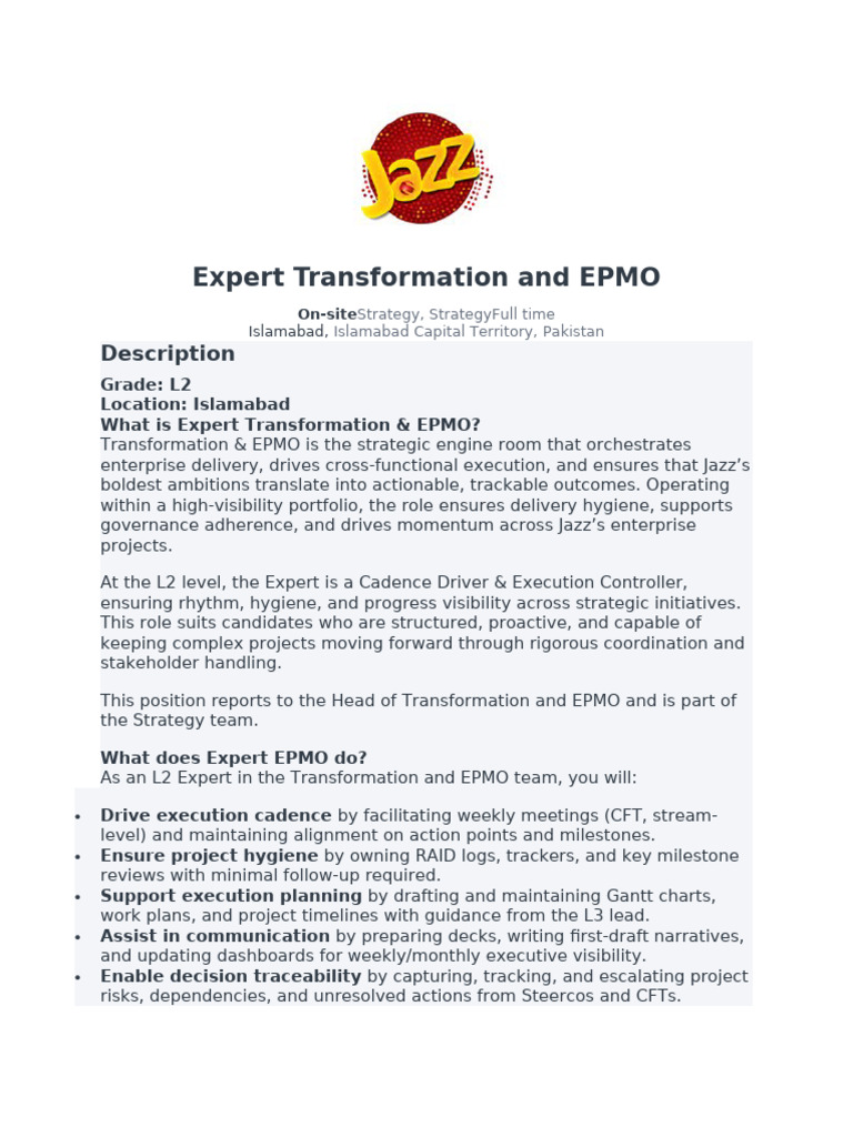 Expert Transformation & EPMO Role in Islamabad | PDF | Mindset | Learning