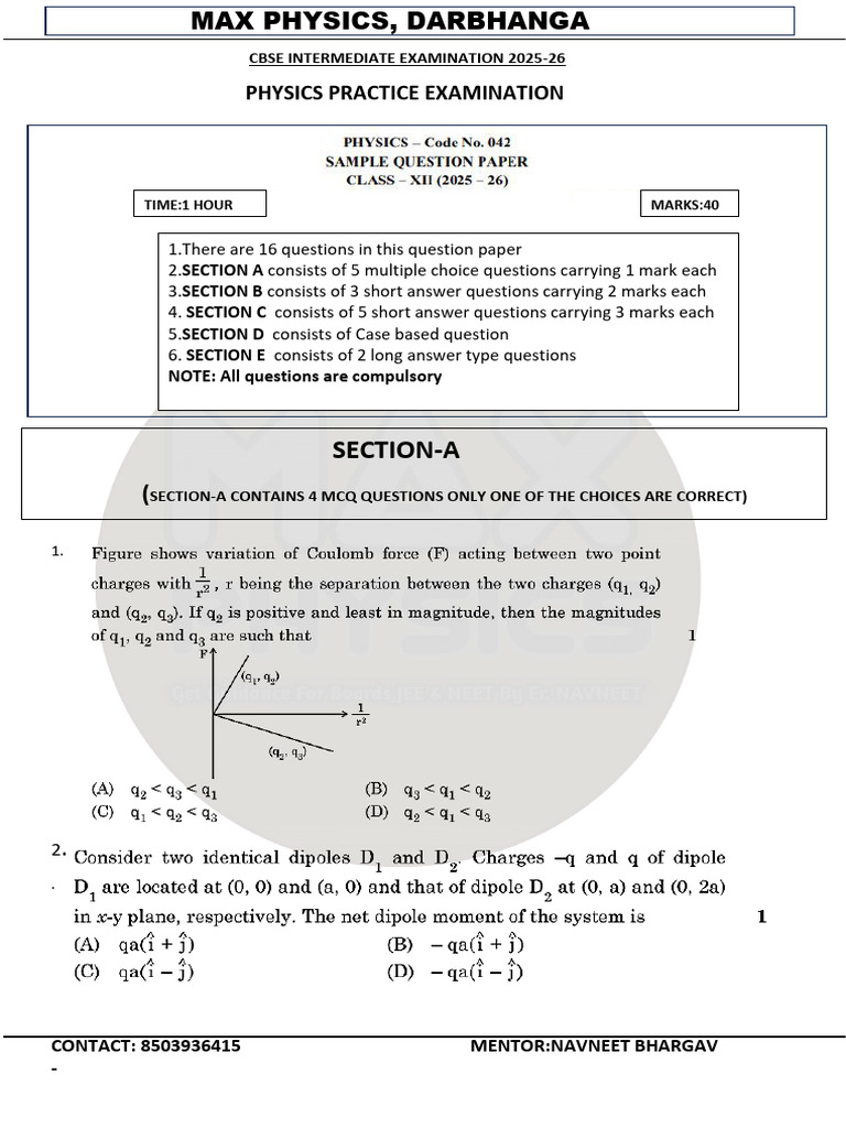 Physics Practice Exam 2025-26 Guide | PDF | Capacitance | Capacitor