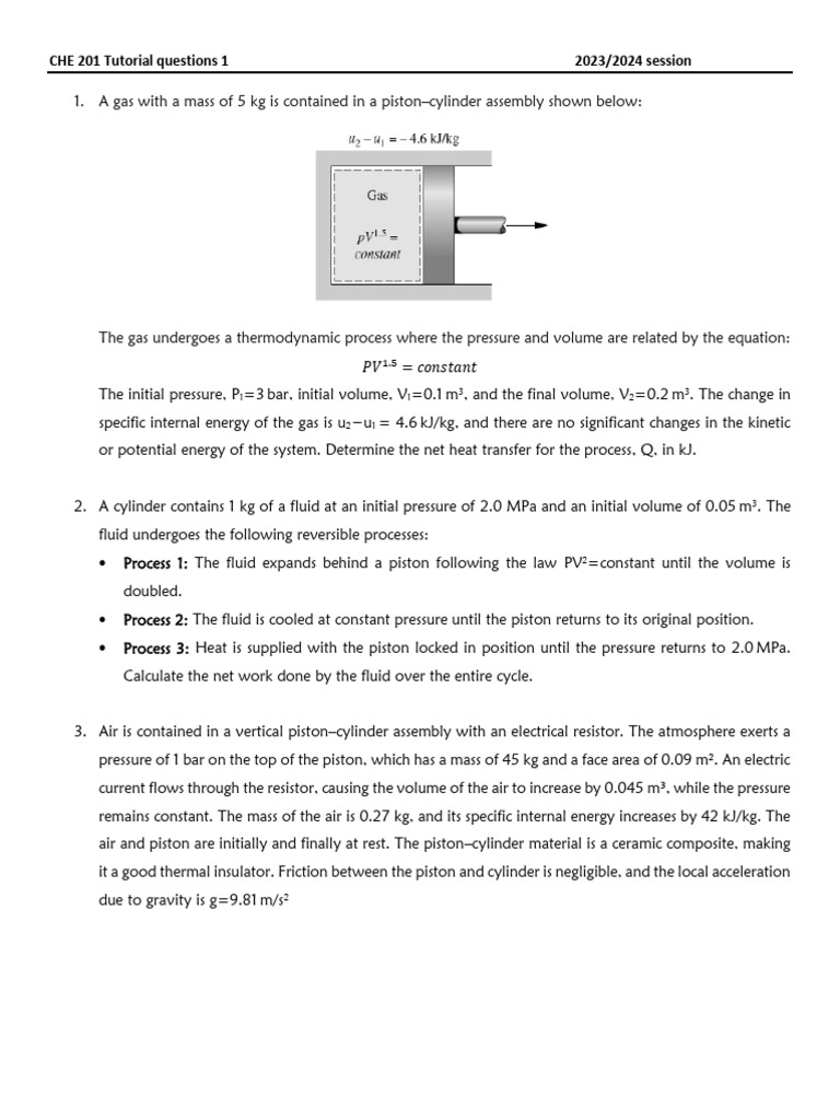 CHE201 Tutorial 1 | PDF | Heat | Gases