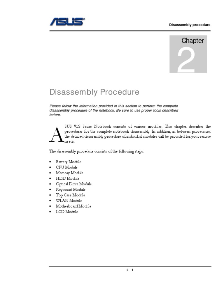 ASUS V1S Disassembly Guide | PDF | Laptop | Personal Computing