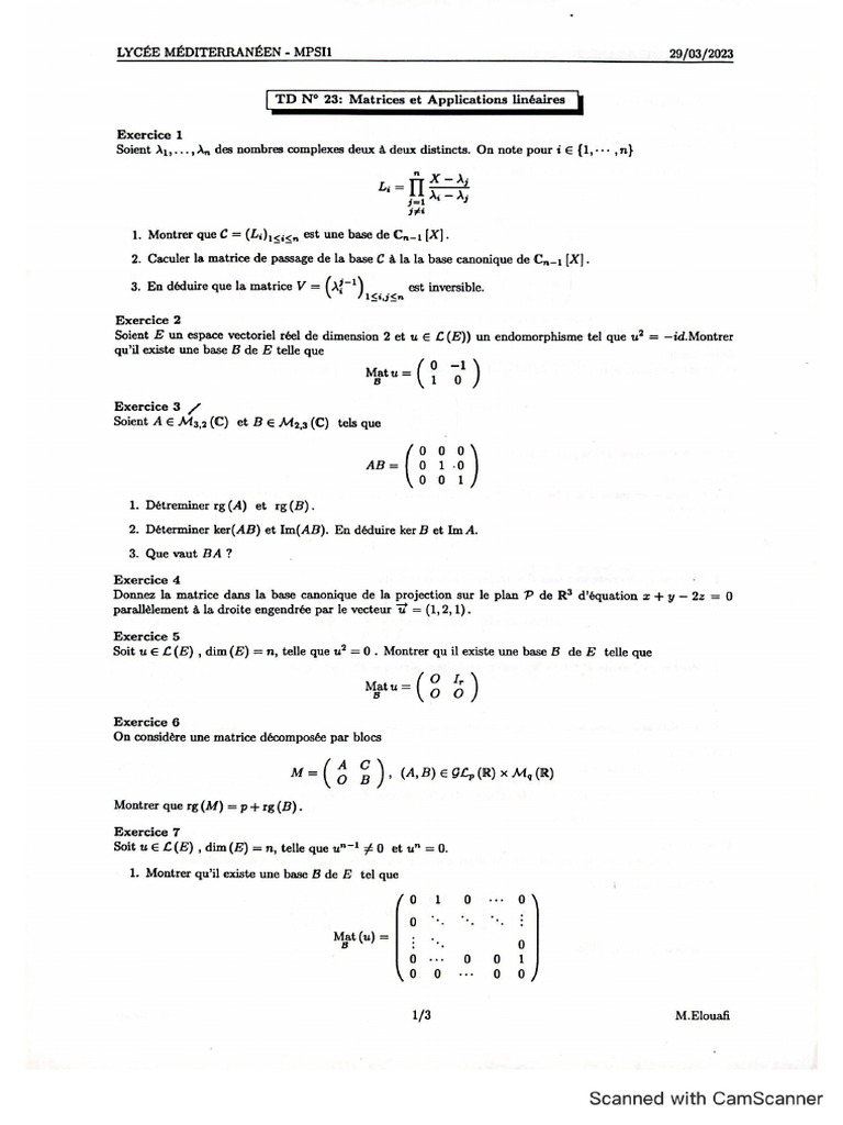 (TD) (P24) Matrices Et Applications Linéaires | PDF