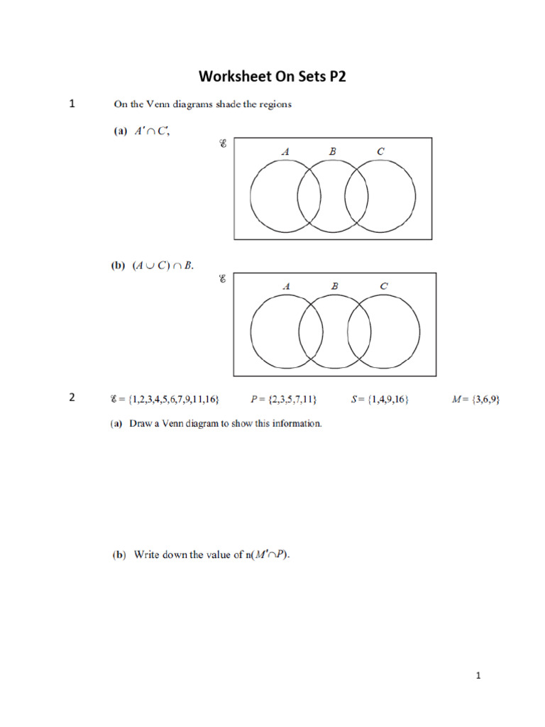 Worksheet On Sets P2 | PDF