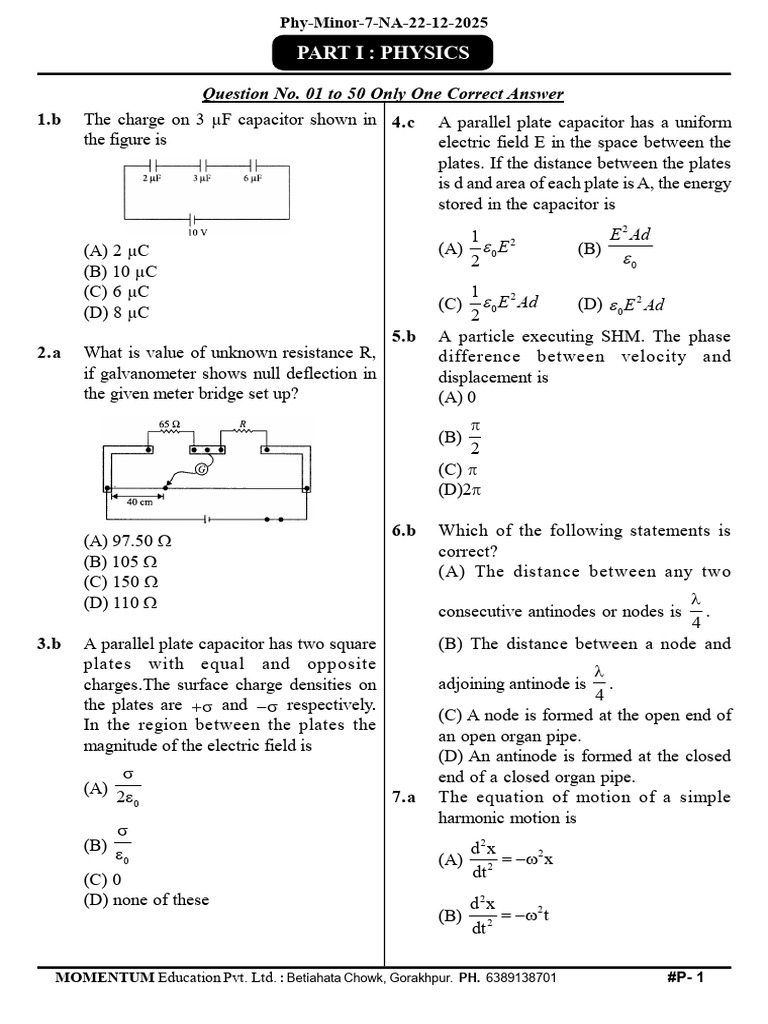 Physics MCQs for Competitive Exams | PDF | Capacitor | Fertilisation