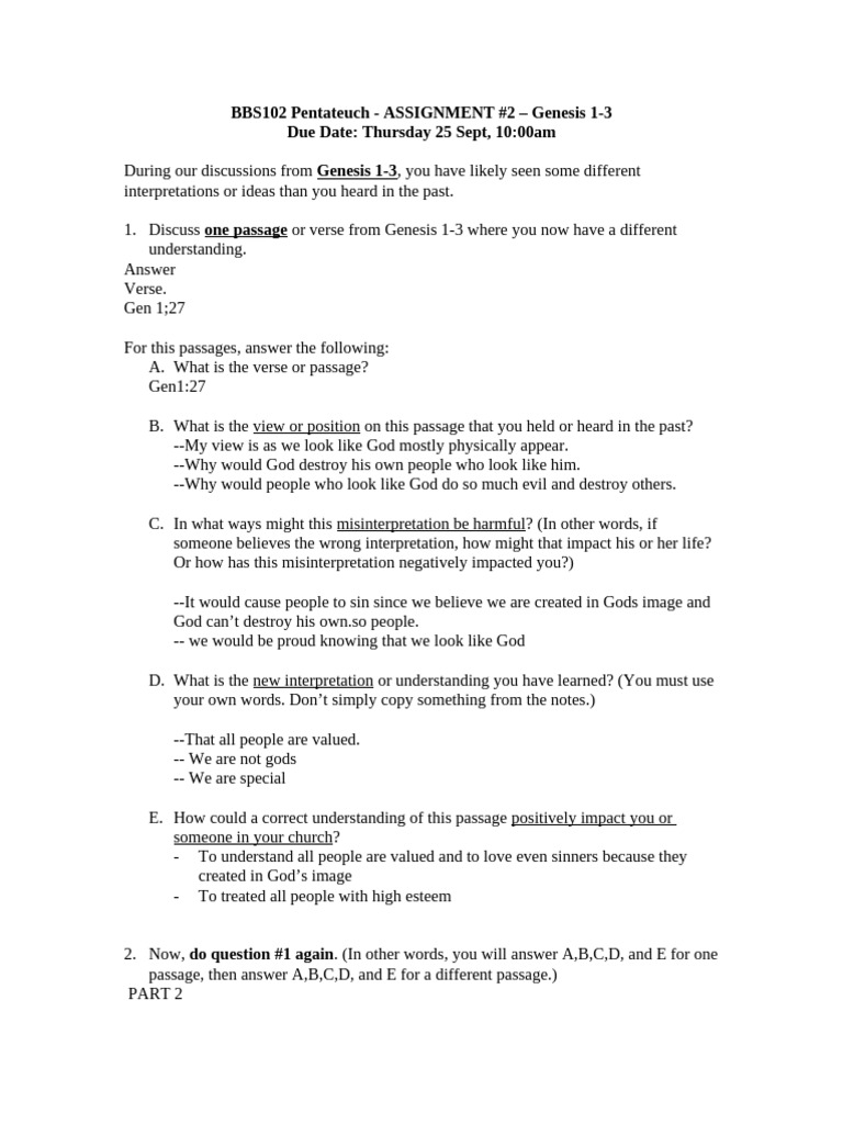 Genesis 1-3 Interpretations Assignment | PDF | Eve | Sin