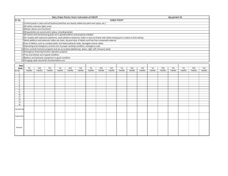 MEWP Checklist | PDF
