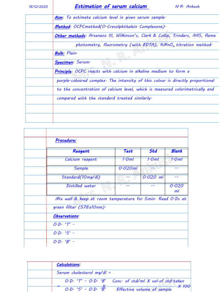 Serum Calcium Level Estimation Method | PDF