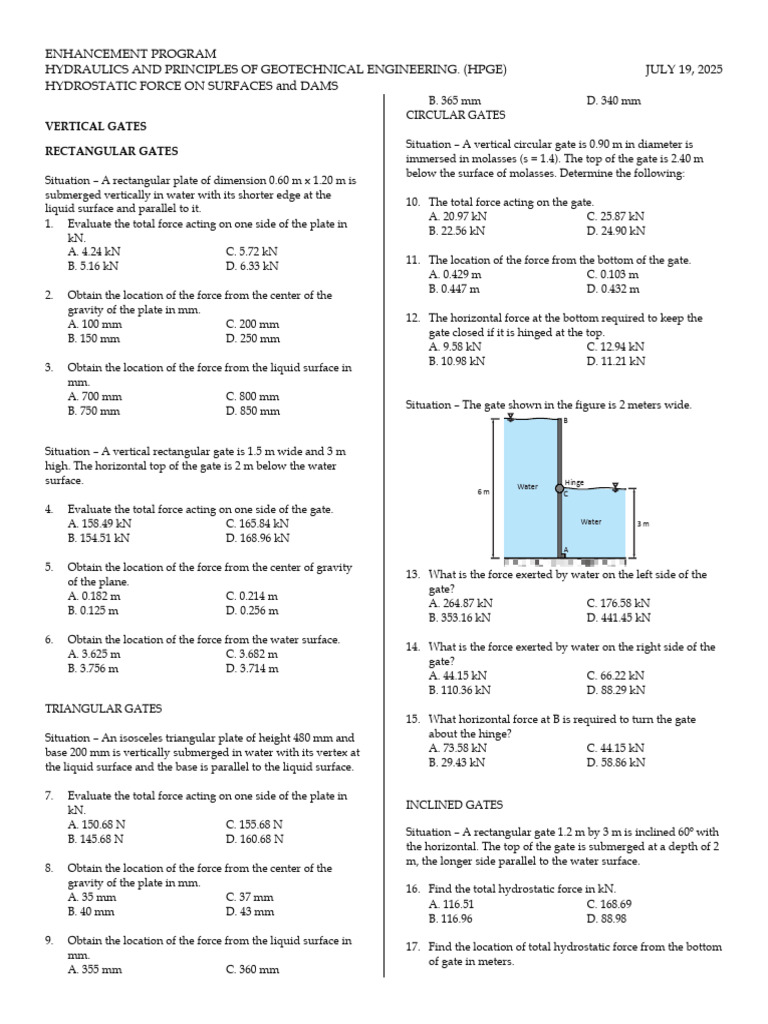 Hydrostatic Forces on Gates and Dams | PDF | Force | Dam
