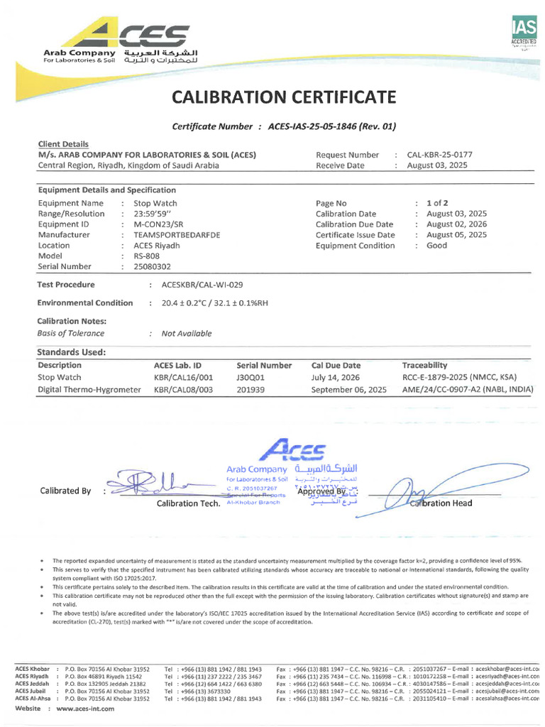 Stop Watch Certificate - SAC Audit | PDF