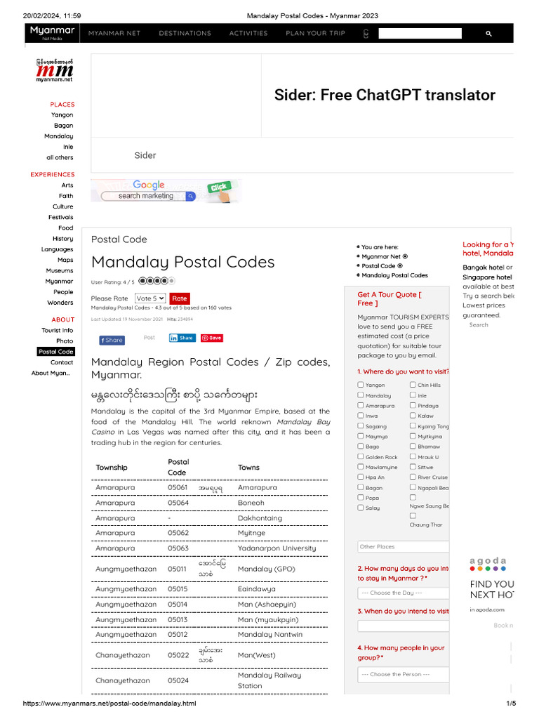 Mandalay Postal Codes Guide | PDF | Myanmar