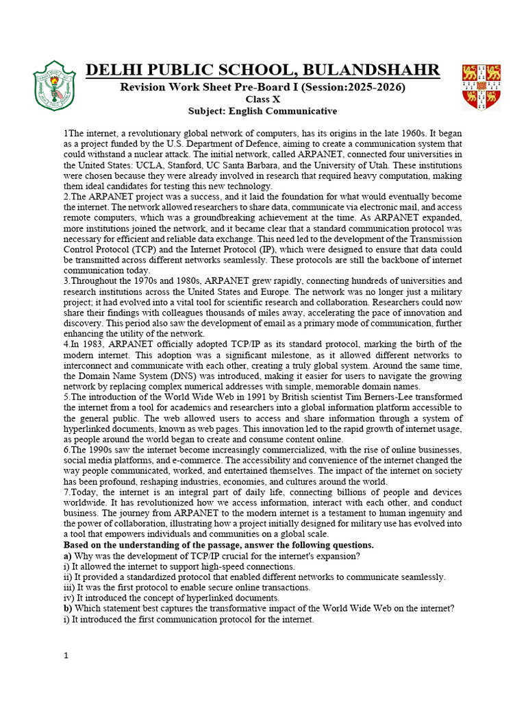 Revision Worksheet Pre-Board | PDF