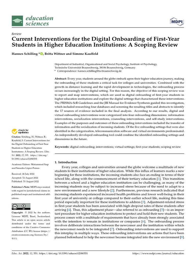 current interventions for digital onboarding first year students higher ...