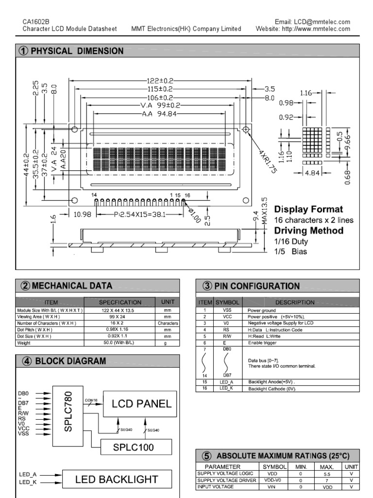LCD Module Technical Specs | PDF | Computers