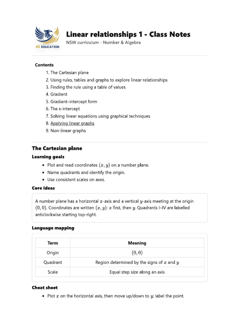 7.linear Relationships 1 - Class Notes | PDF