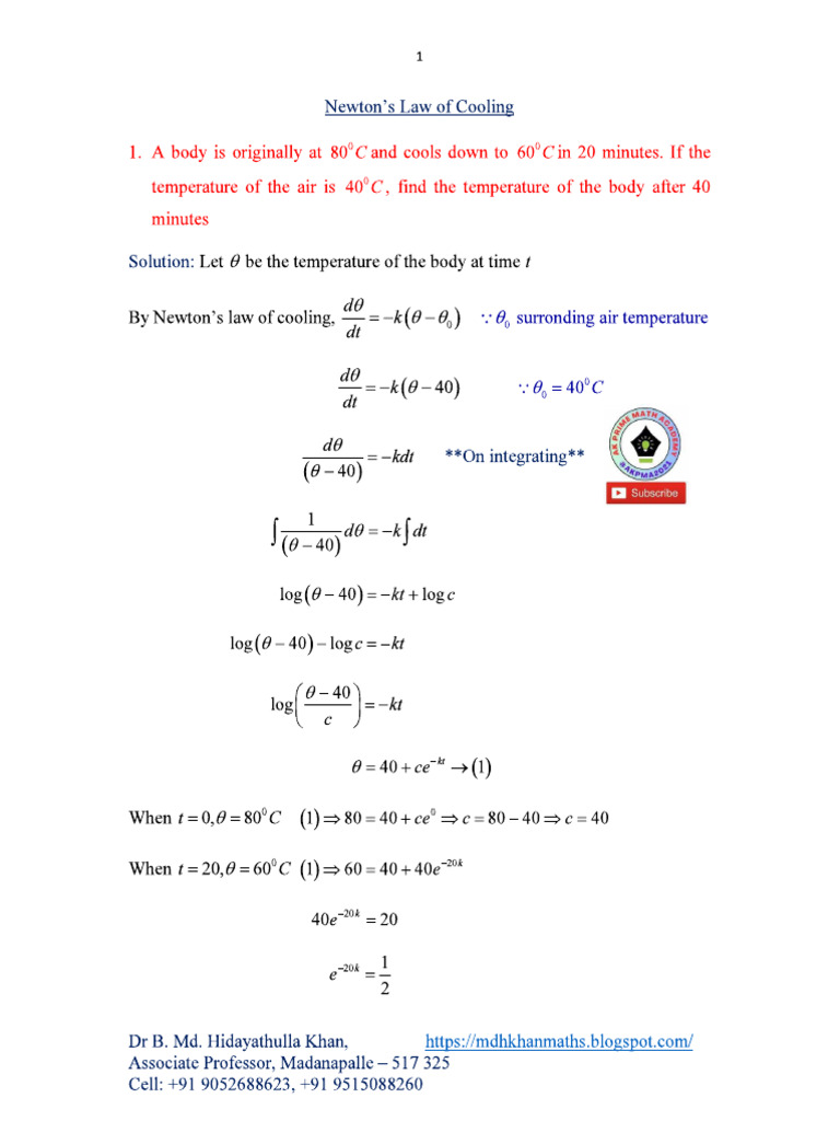 Newtons Law of Cooling Notes | PDF