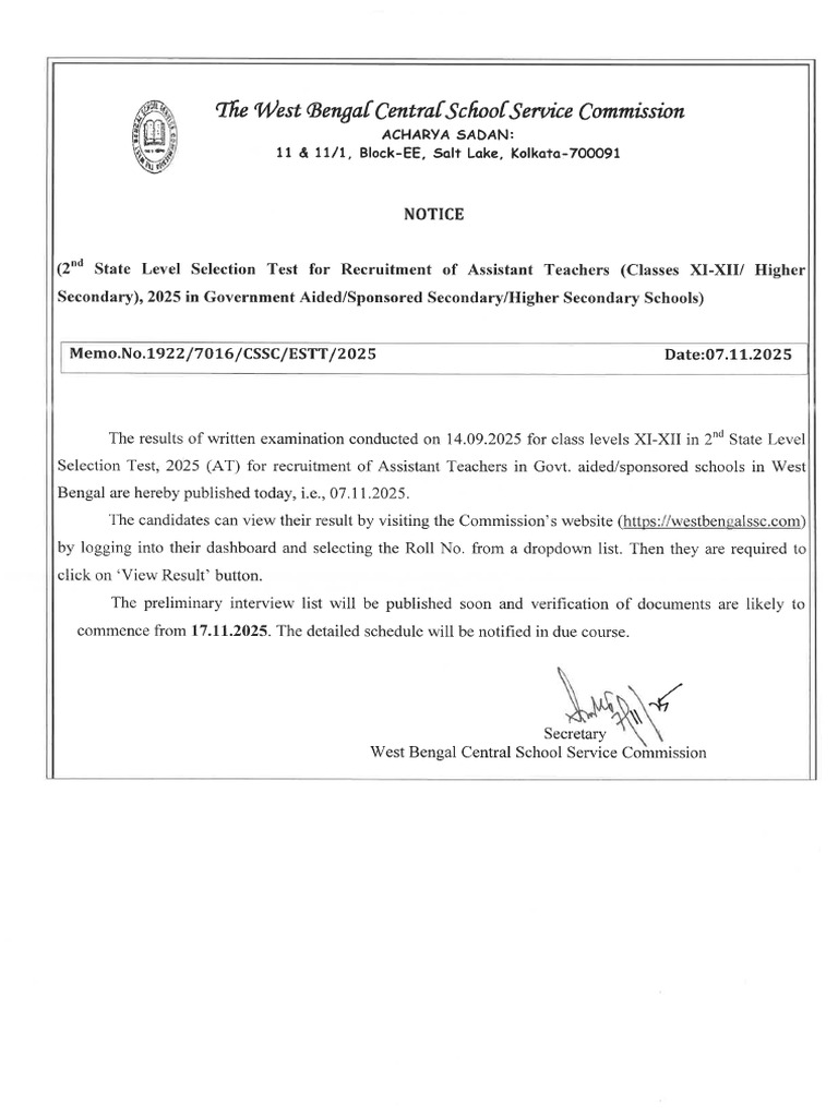 Notice Result 1112 2ndSLST at 2025 07 November 2025 | PDF