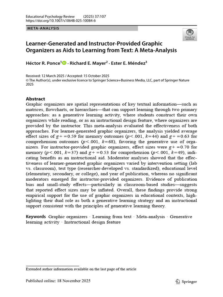 Learner-Generated and Instructor-Provided Graphic Organizers As Aids To ...