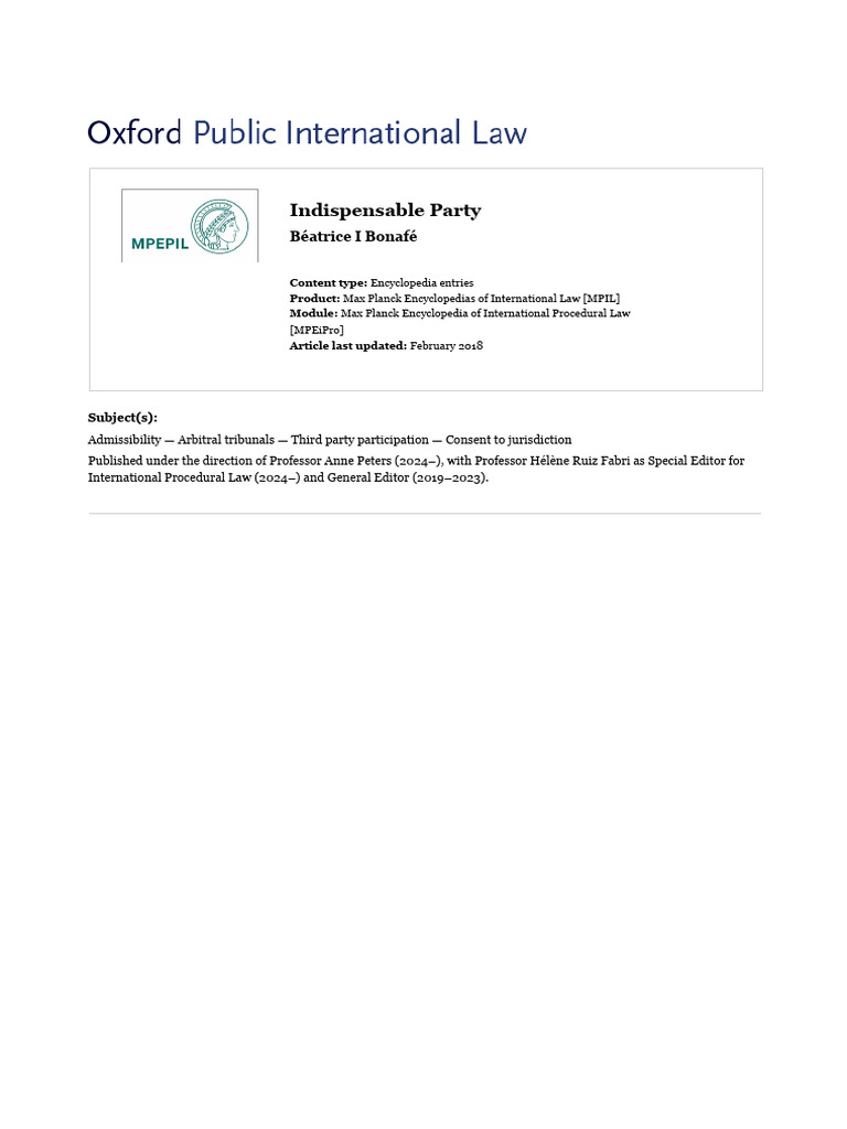 Indispensable Party in International Law | PDF