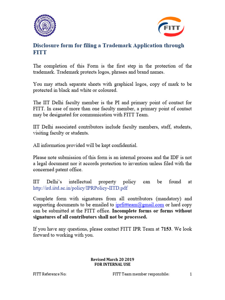 Trademark Application Disclosure Form | PDF | Trademark | Civil Law ...