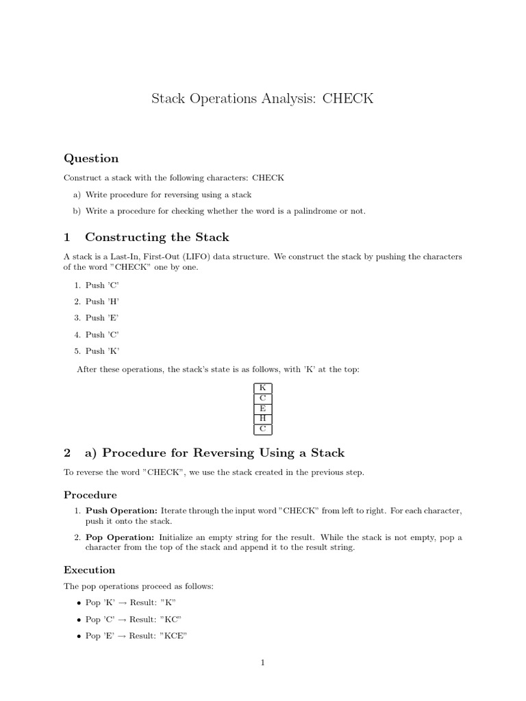 Stack Operations Analysis: CHECK: Procedure | PDF | Computer ...