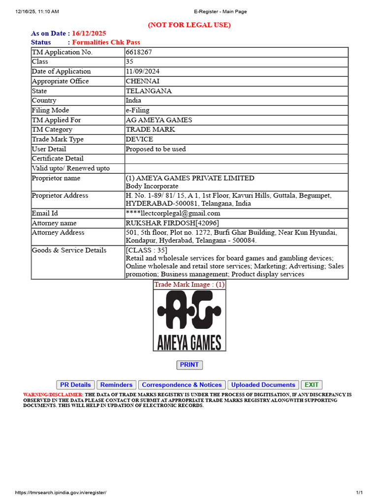 Trademark Application for Ameya Games | PDF