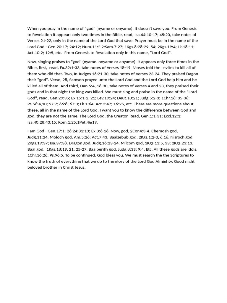 Lesson Note About God Name | PDF