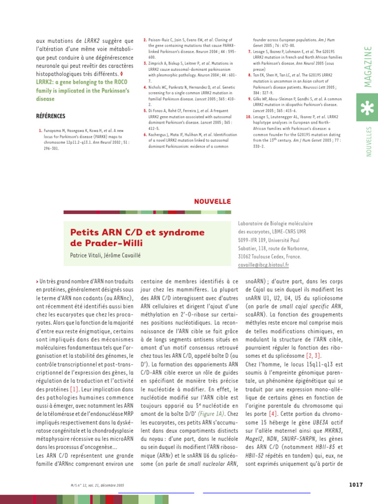 ARN C/D et syndrome de Prader-Willi | PDF | Répertoire national des ...