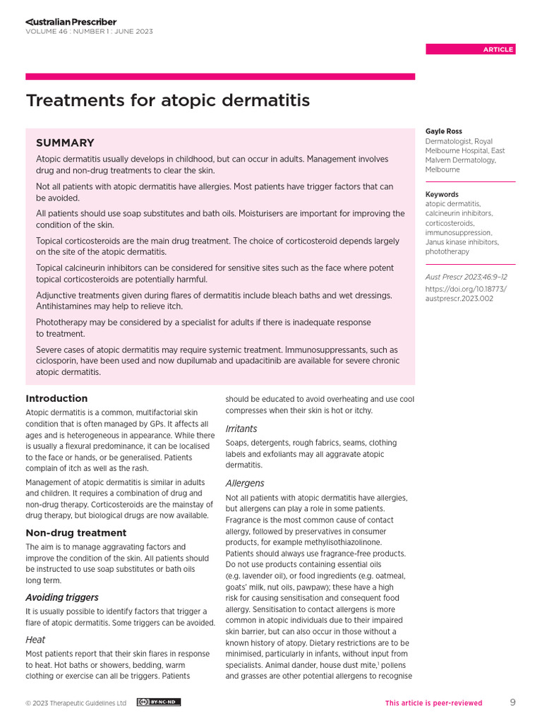 Treatments For Atopic Dermatitis (Australian Prescriber 2023) | PDF ...