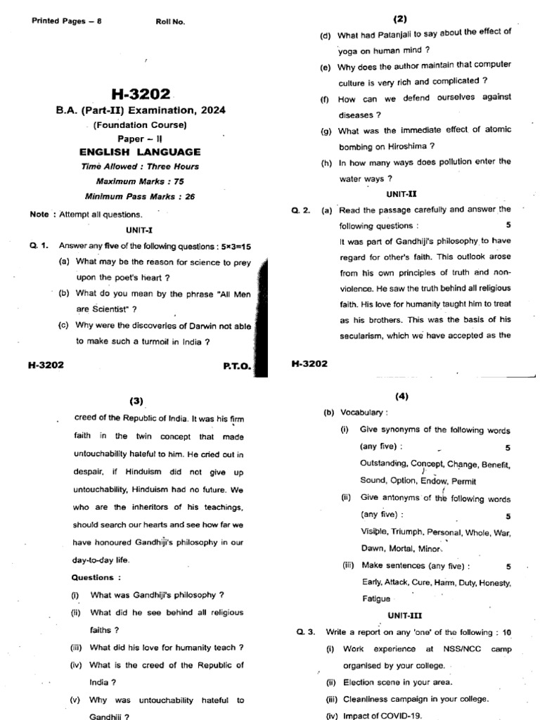 Ba Part 2 Hindi Language H 3202 2024 | PDF