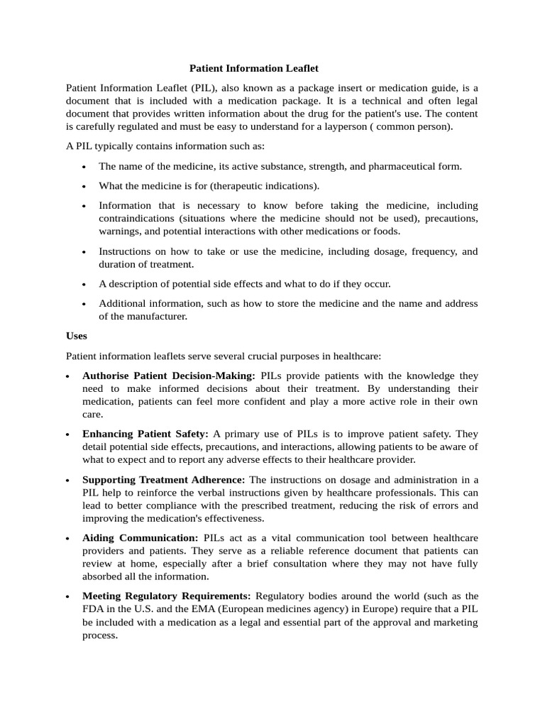 Patient Information Leaflet | PDF | Patient Safety | Pharmacology